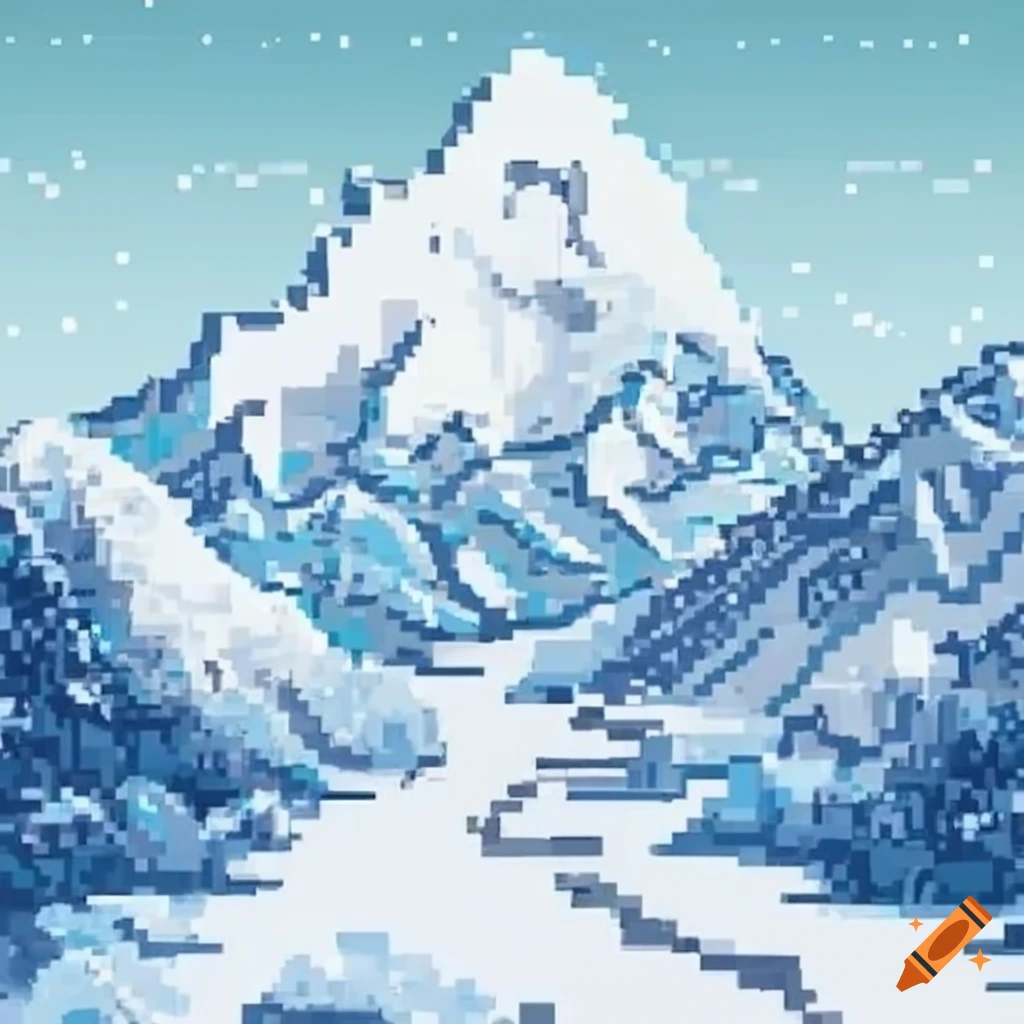 Pixelated snowy mountain path