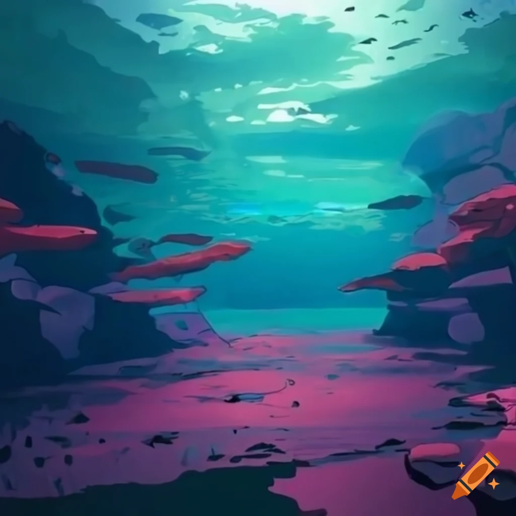 Aquatic landscape in neon genesis evangelion style