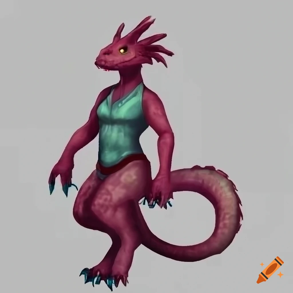 Anthro lizard axolotl furry dnd kobold with dragon wings and scaly texture
