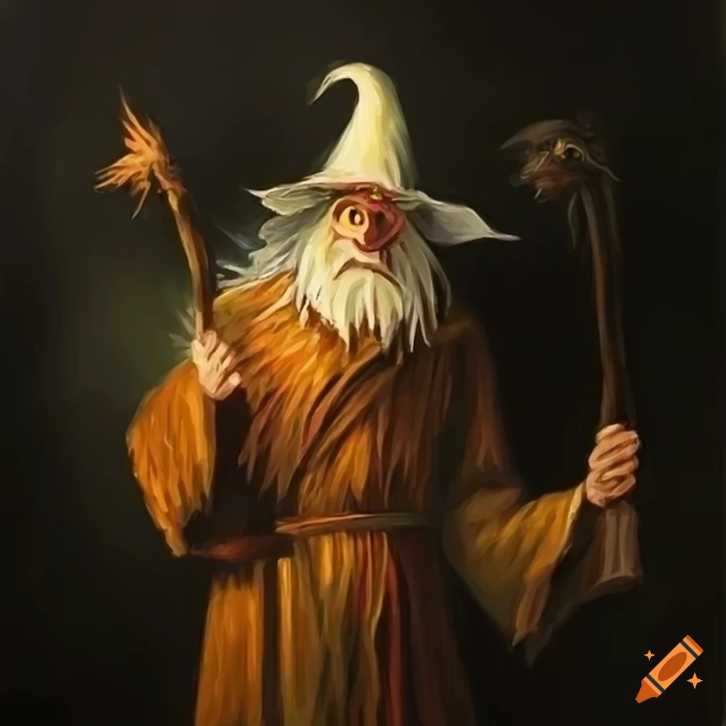 A wizard with a rooster head, holding a wand. There are hundreds of ...