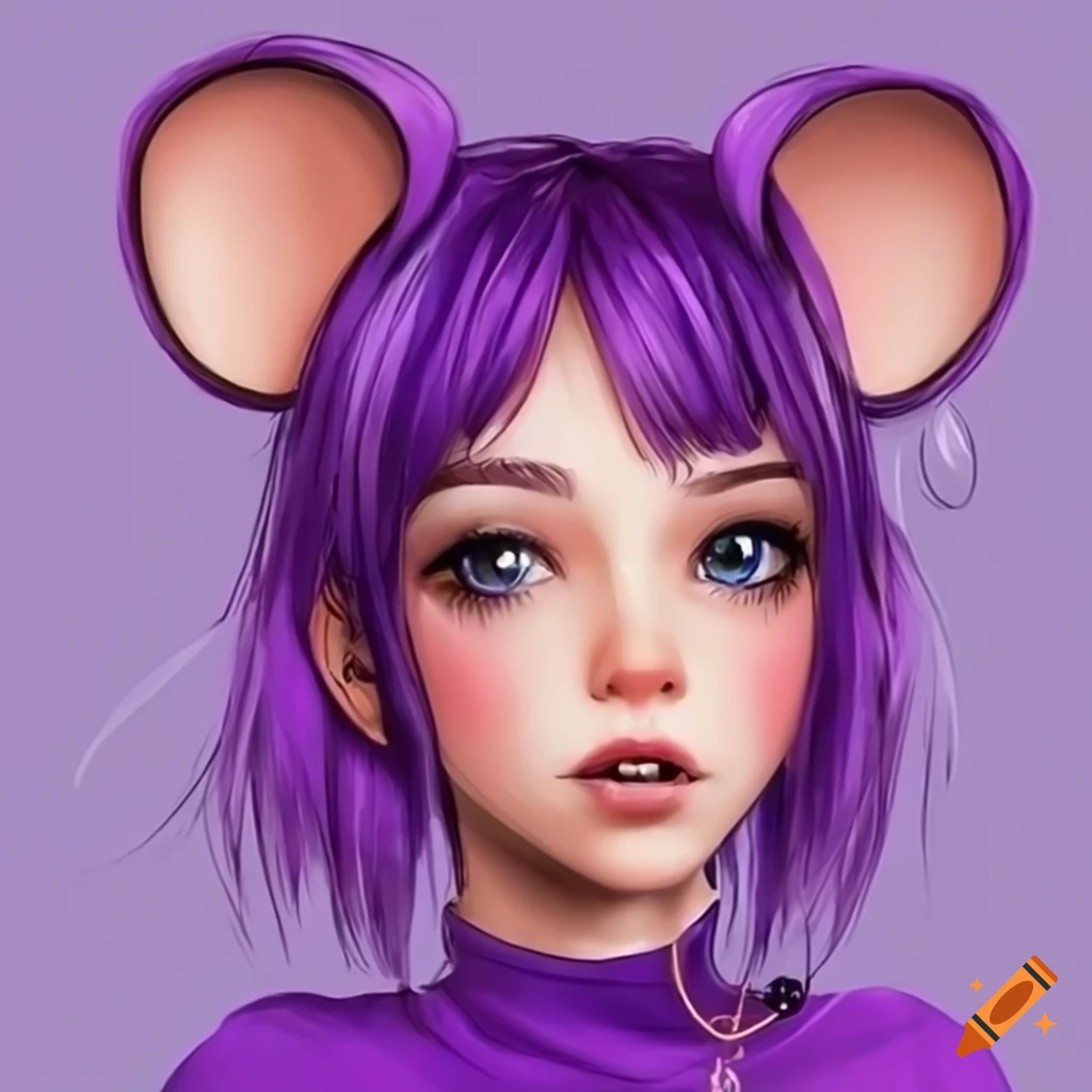 A mouse girl human with purple hair in tshirt with twintails on Craiyon