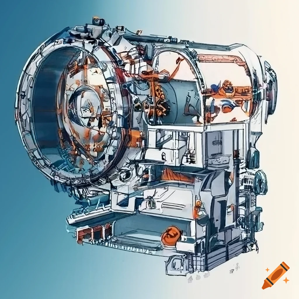 Technical drawing cutaway on Craiyon
