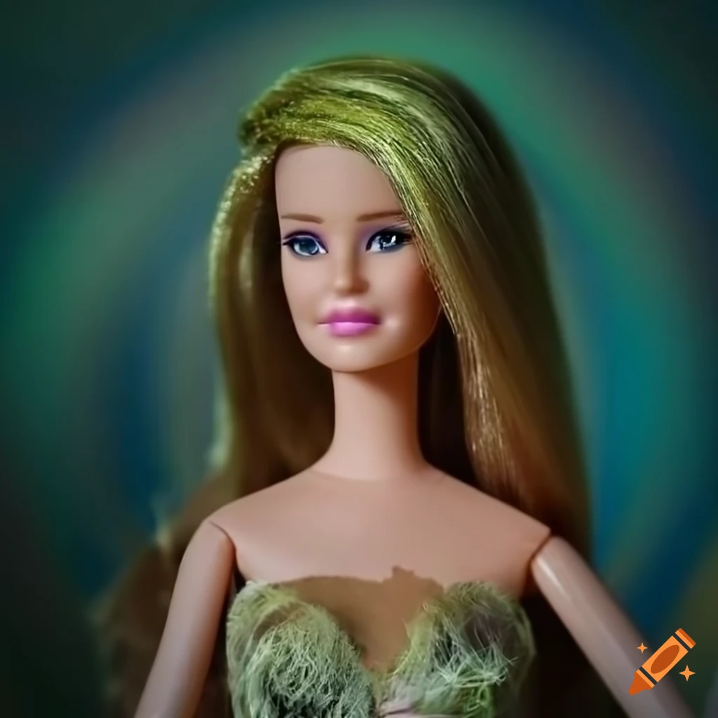 A photorealistic Barbie doll as a psychic medium, innocent smiling face ...