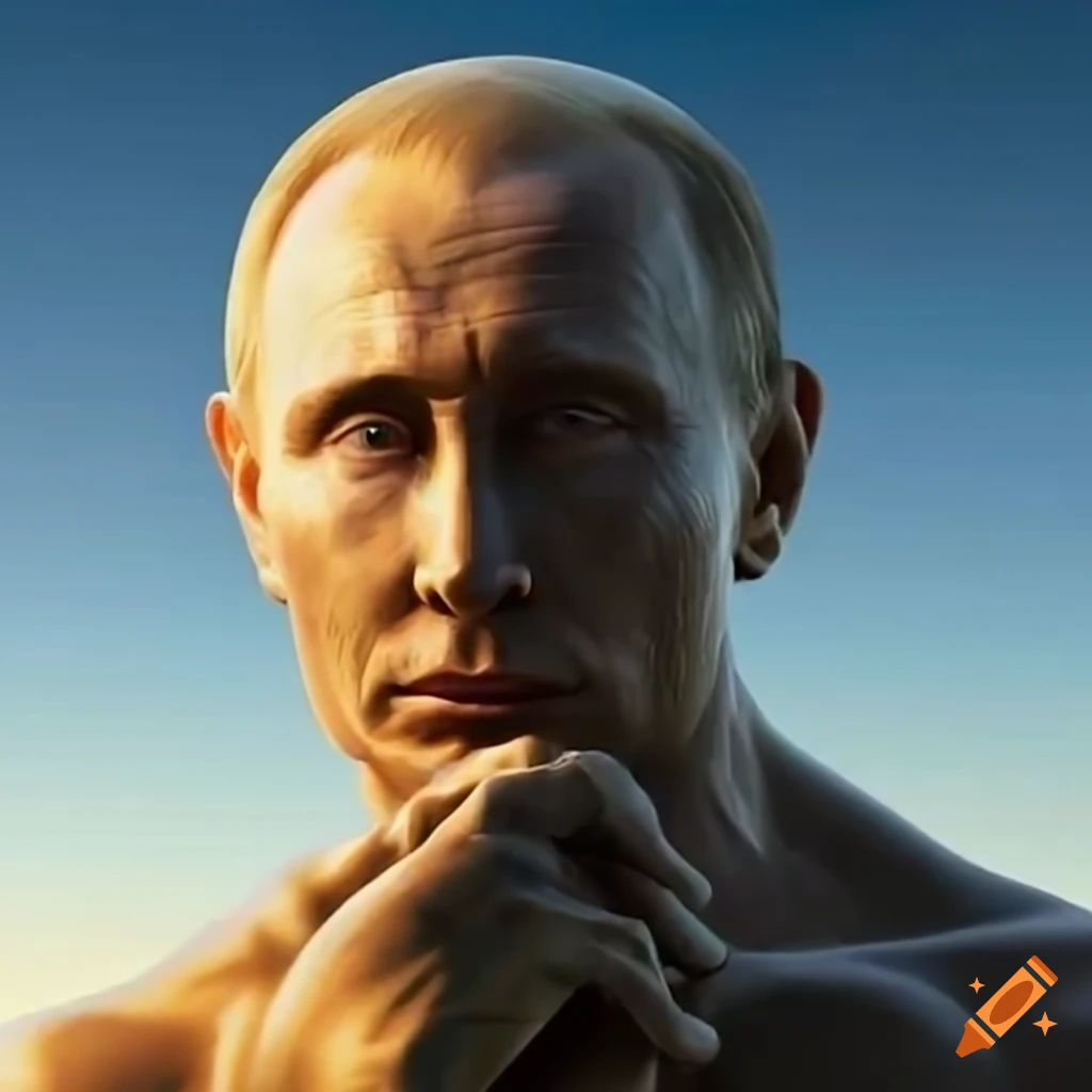Putin in the pose of roden's thinker gazing at horizon high definition ...