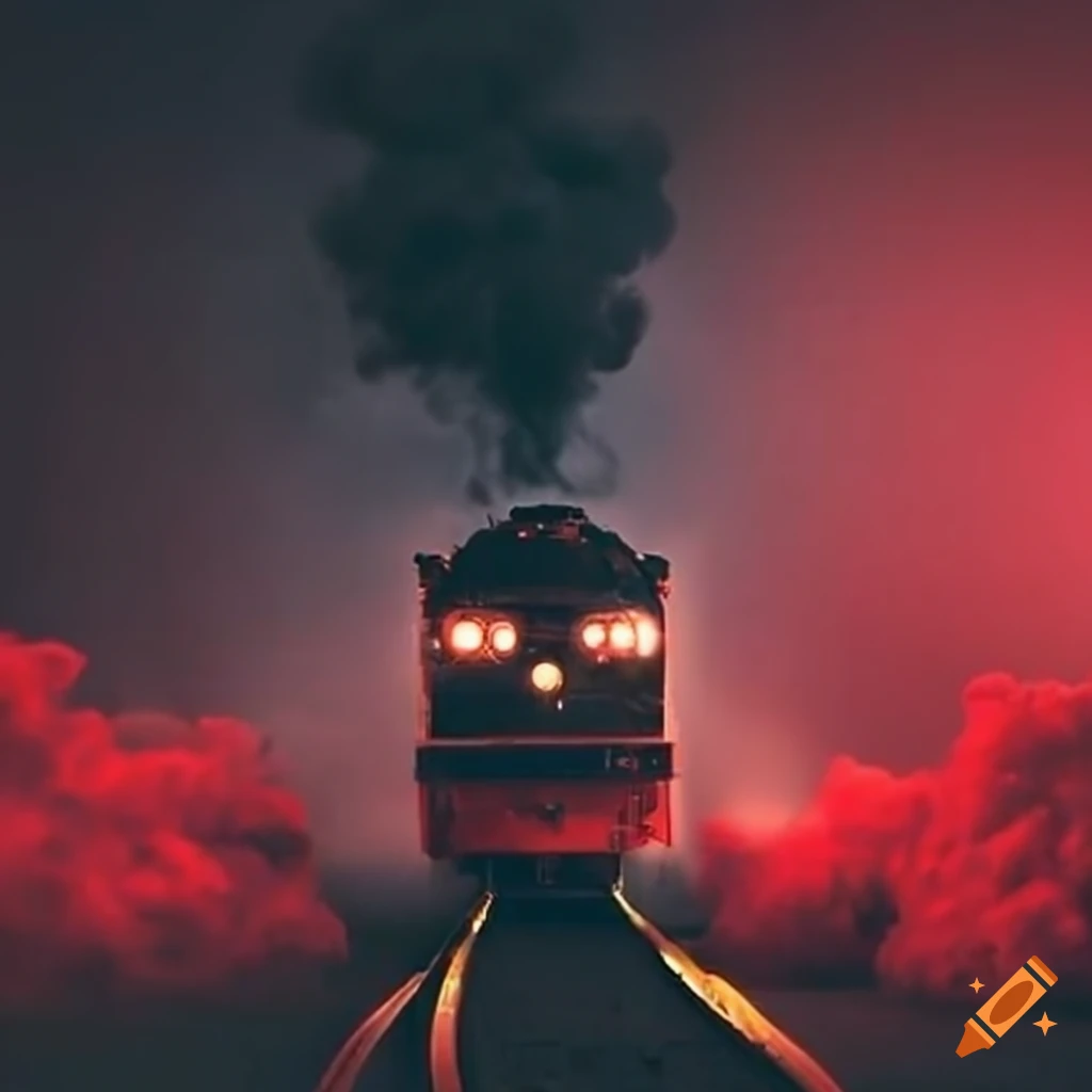 Red train and black smoke