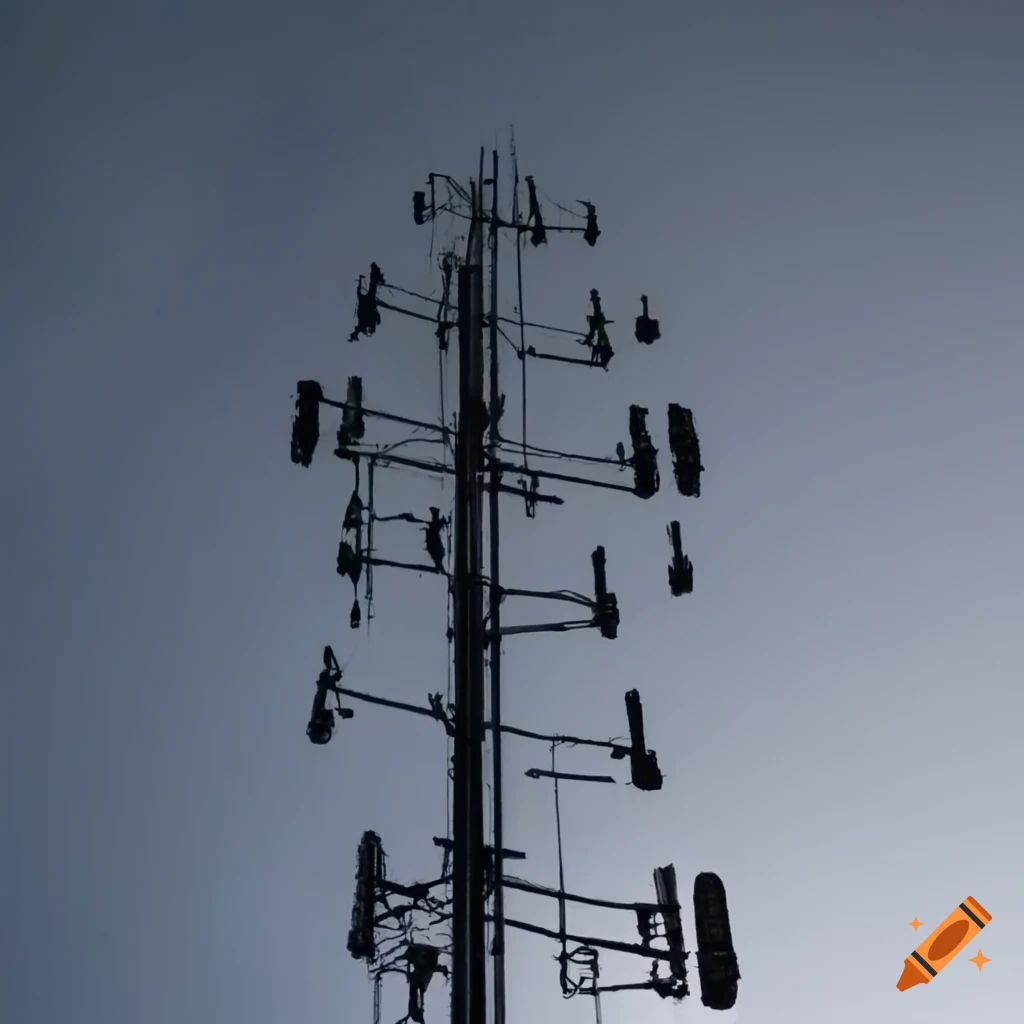 Telephone mast below overcast cloud