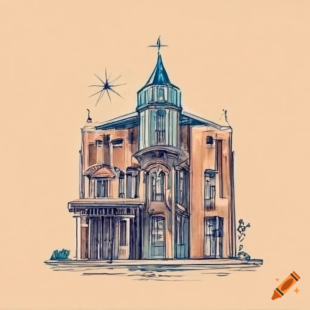An architect's compass and a art deco villa sketch on Craiyon