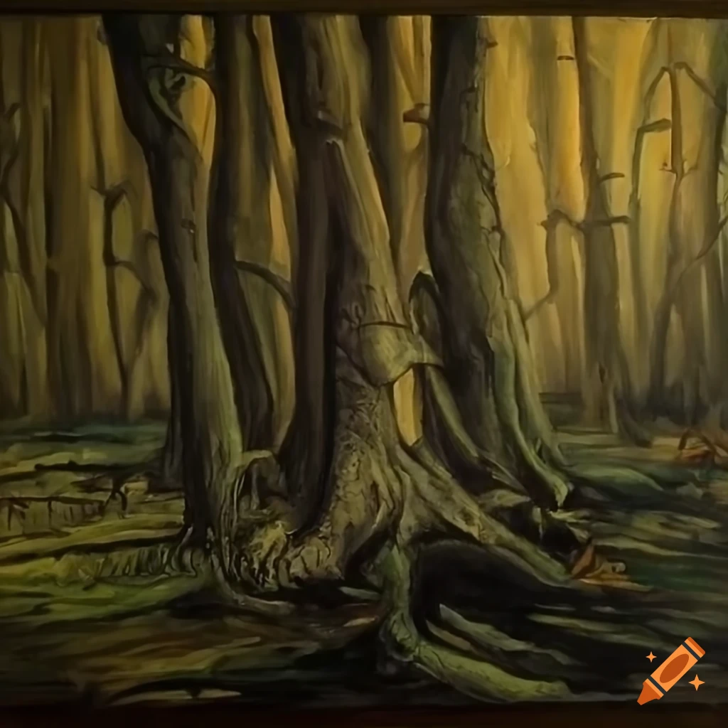 Horror russian swamp. oil painting. very detailed drawing. maximum ...