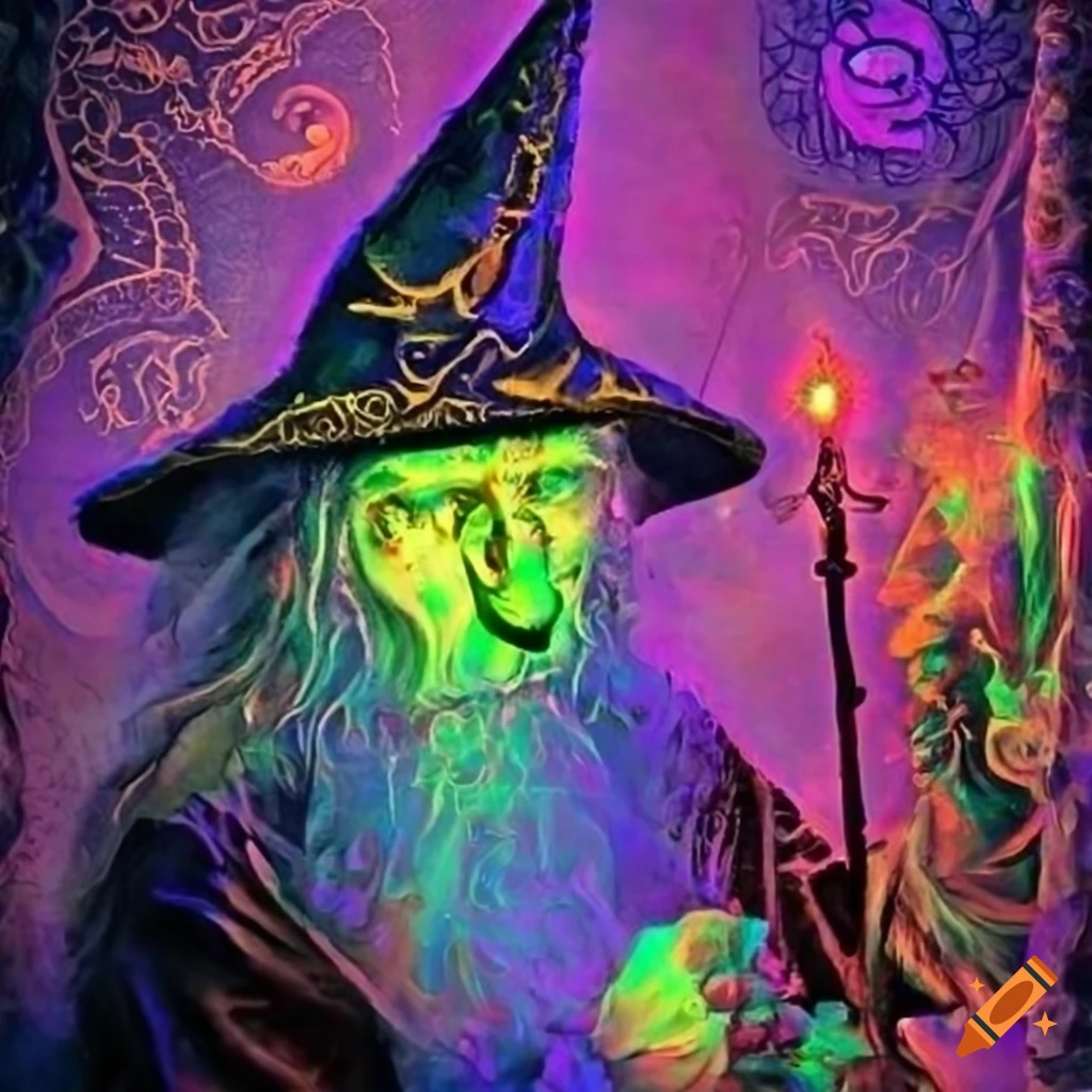 Blacklight image of wizard. high fantasy. medieval fantasy. robe ...