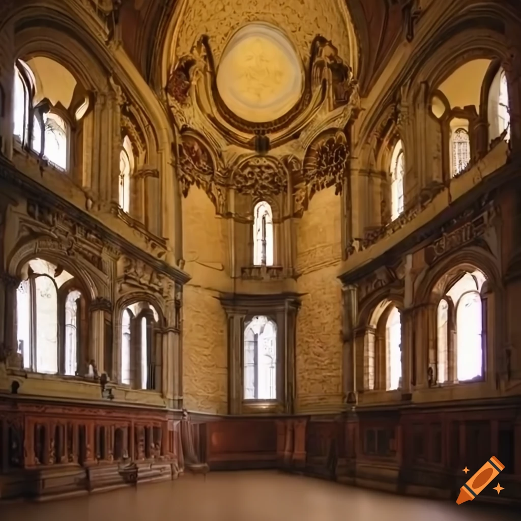 Castle interior cool morning high resolution on Craiyon