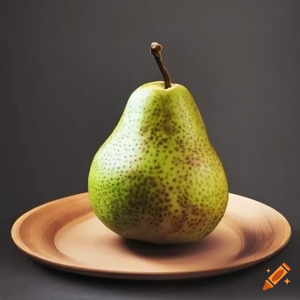 Pear in a polished wooden plate for elegant food serving on Craiyon