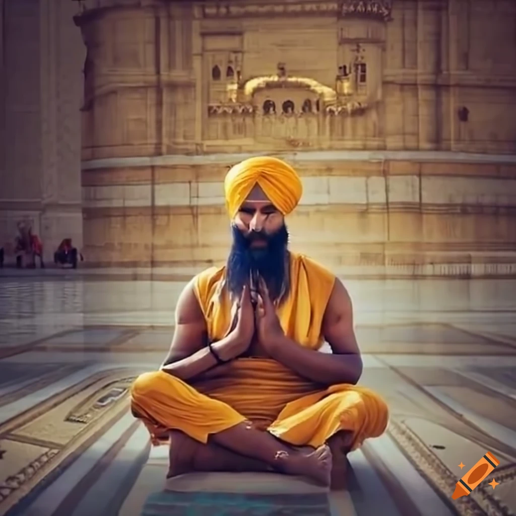 Sikh man praying at golden temple on Craiyon