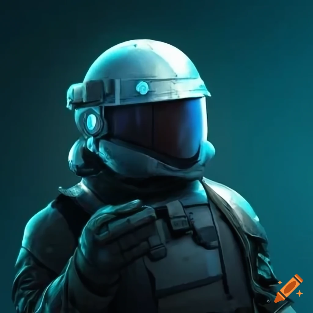 Person wearing a space combat helmet
