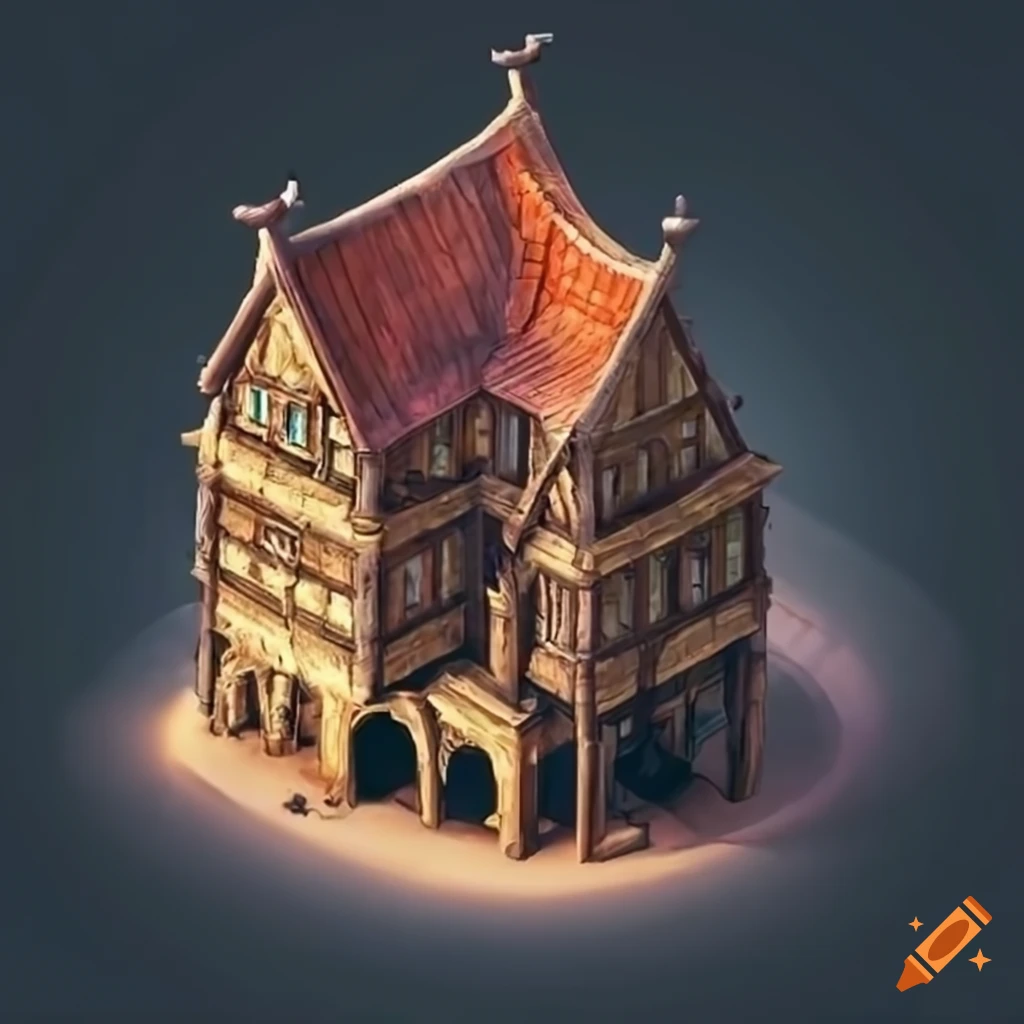 Medieval tavern building from above in shakes and fidget style