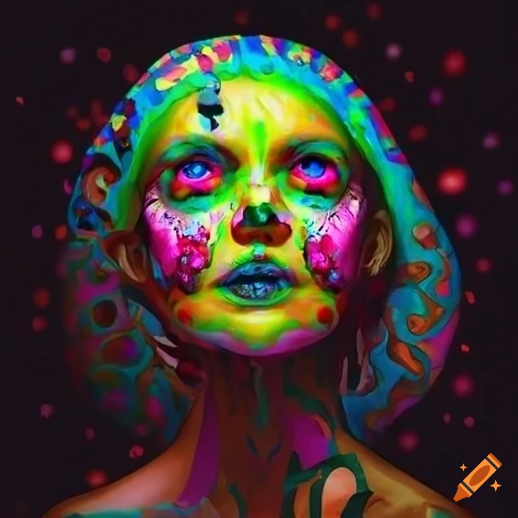 Trippy psychedelic spooky face influenced by avocado skin on Craiyon