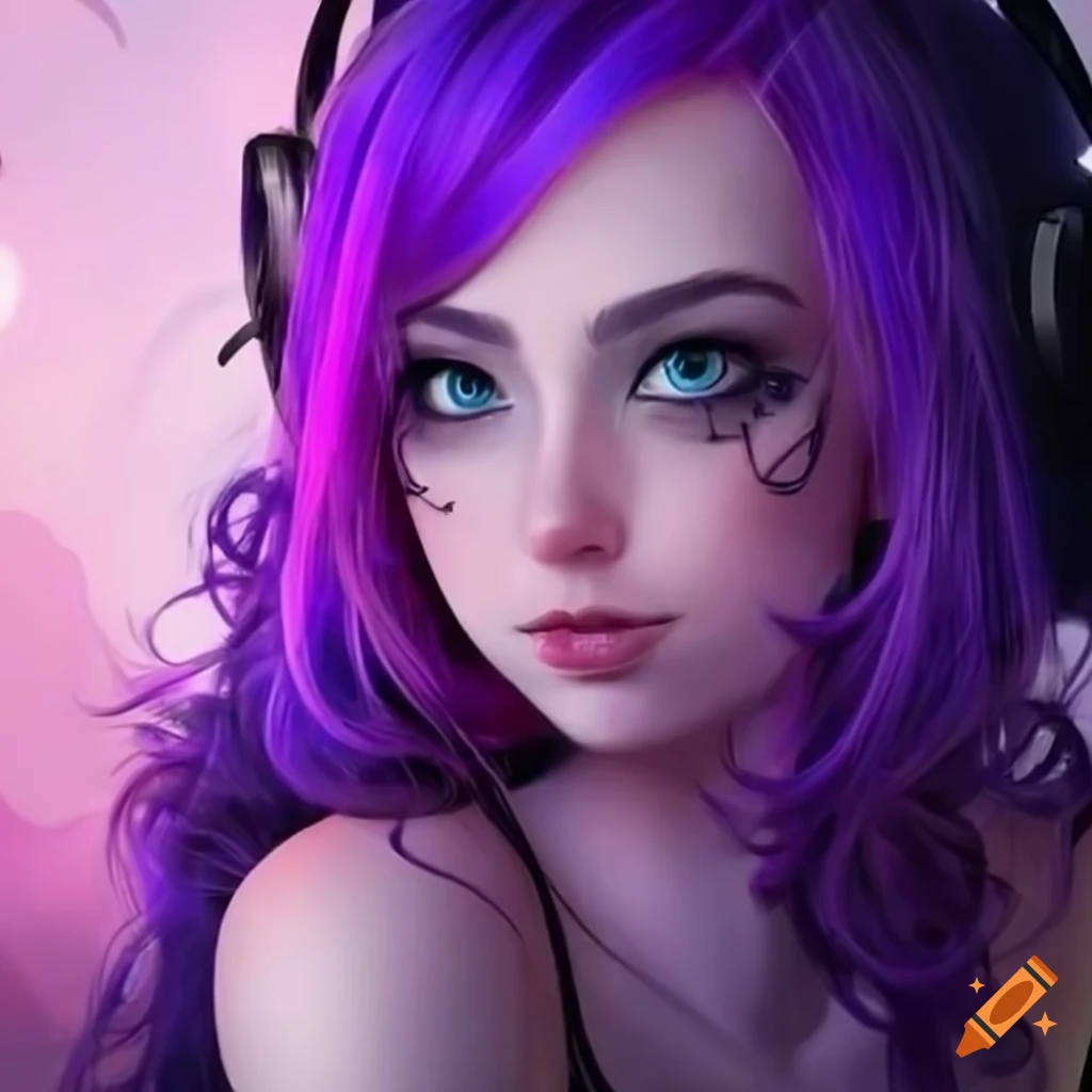 A gamer girl with purple hair named luna