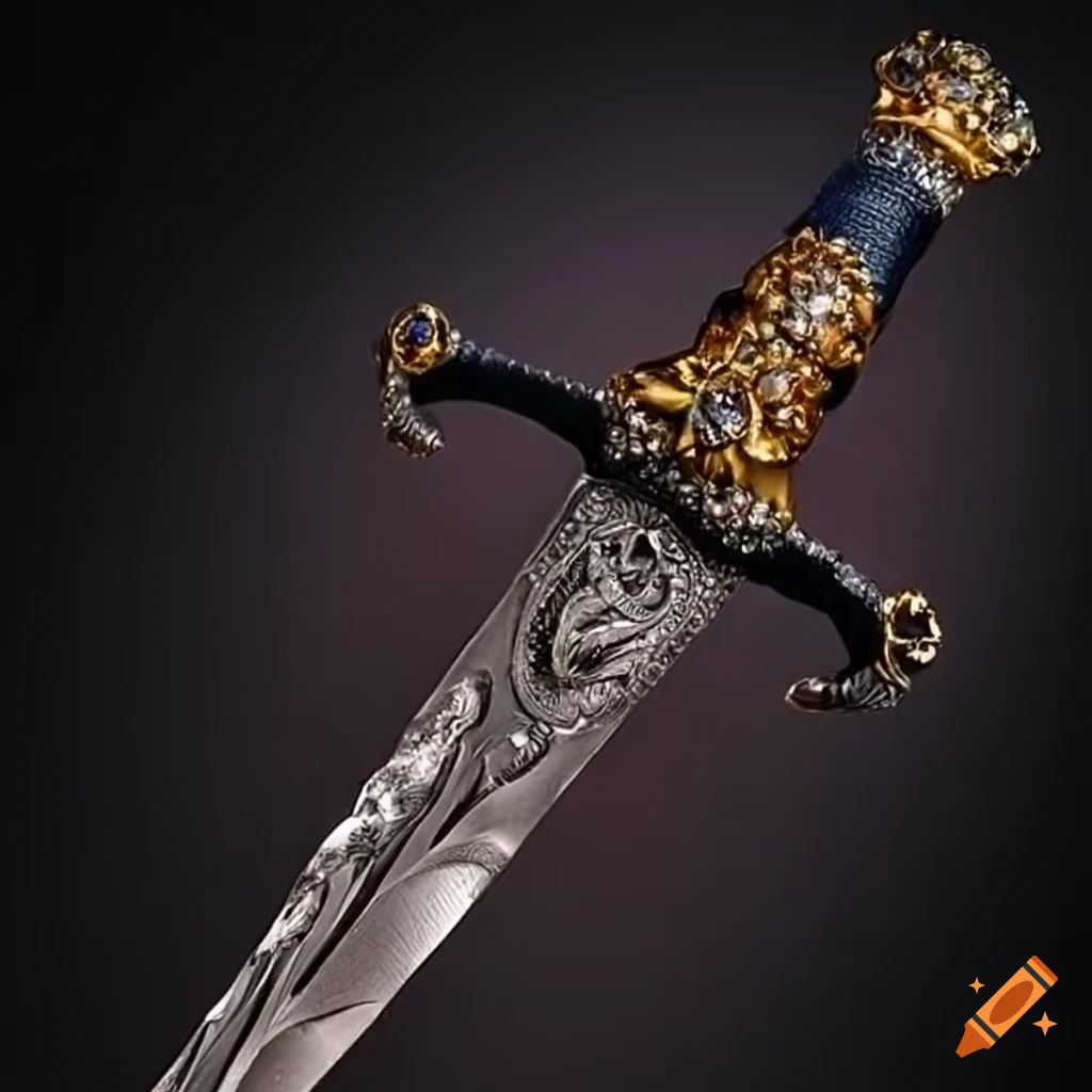 A jewel-encrusted dagger with sunlight bouncing off of the jewels and ...