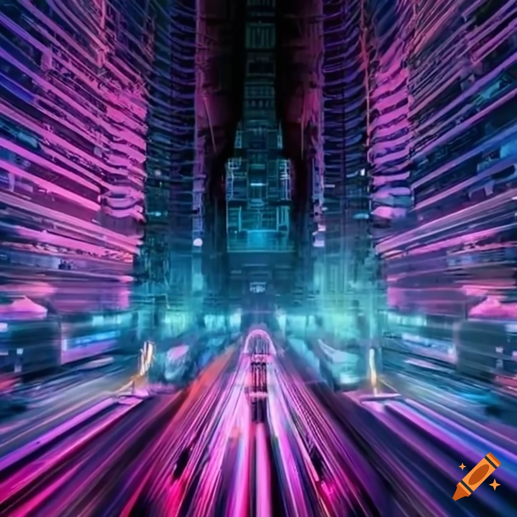 Digital carrier lines flowing from a tower on Craiyon