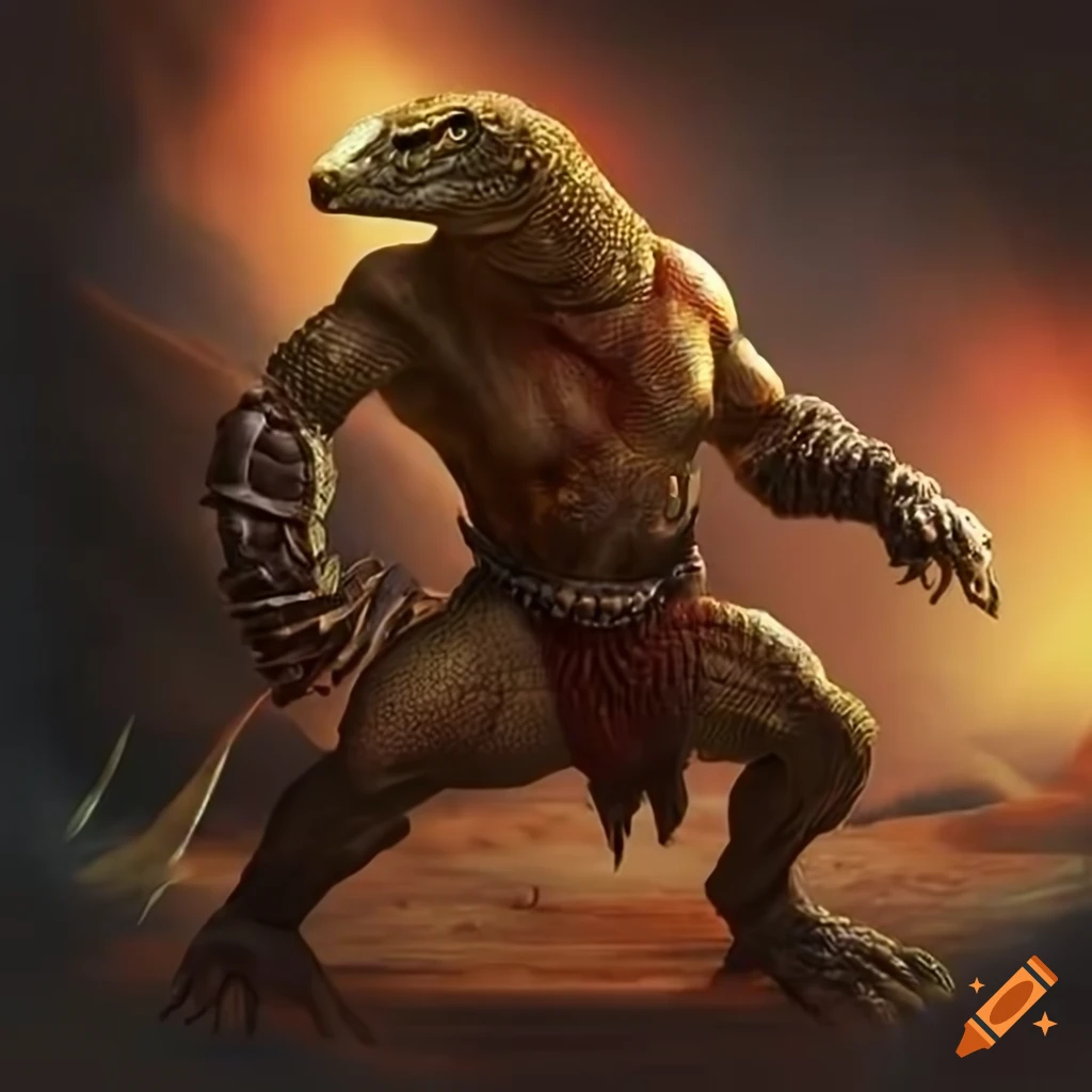 Komodo dragon minotaur hybrid warrior on Craiyon