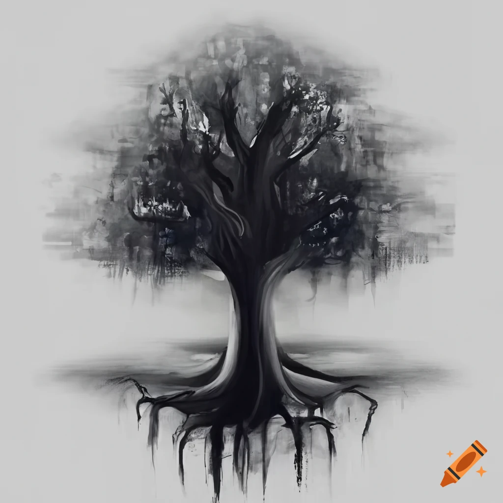 Abstract imaginary diseased tree monochrome