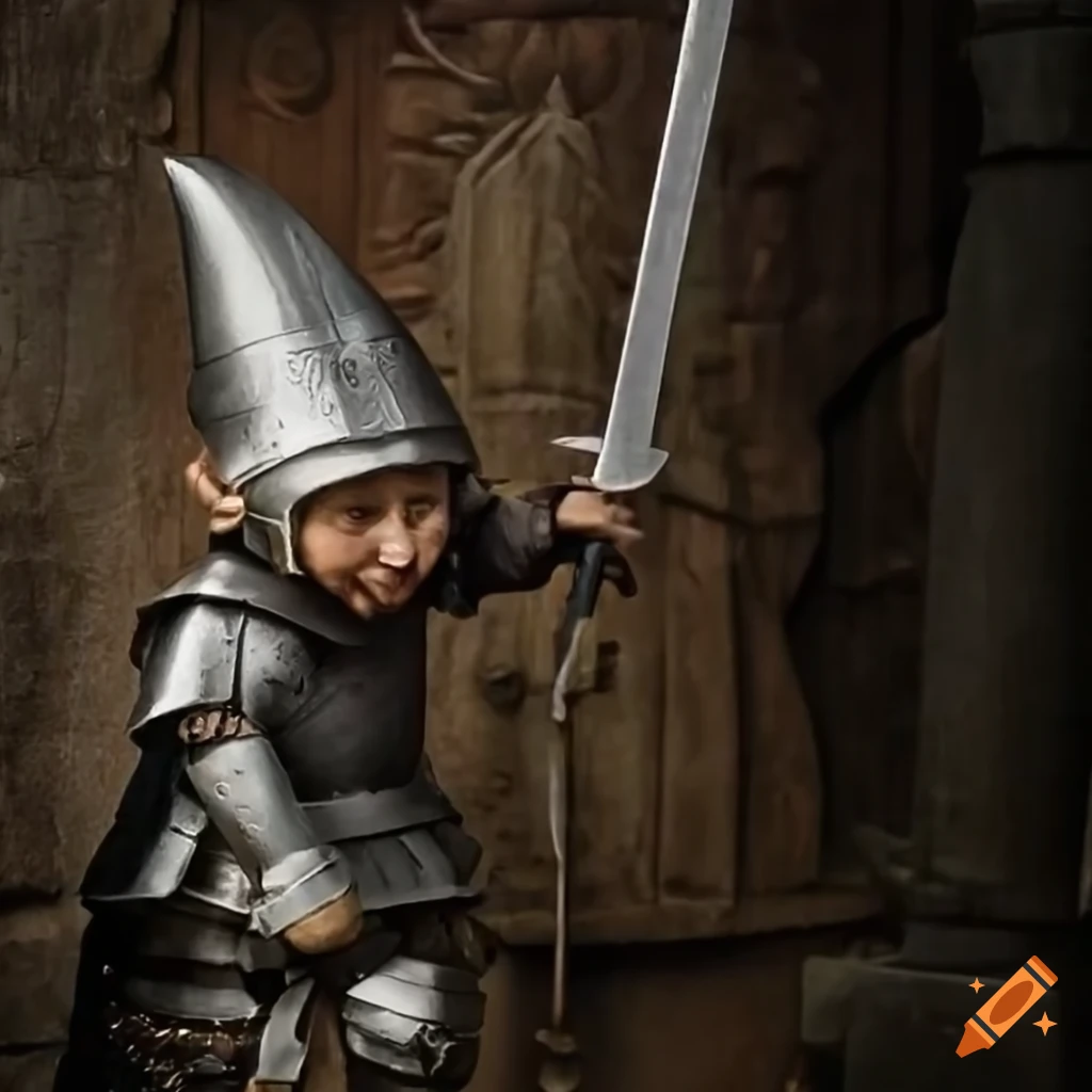 Gnome in armour brandishing a sword on Craiyon