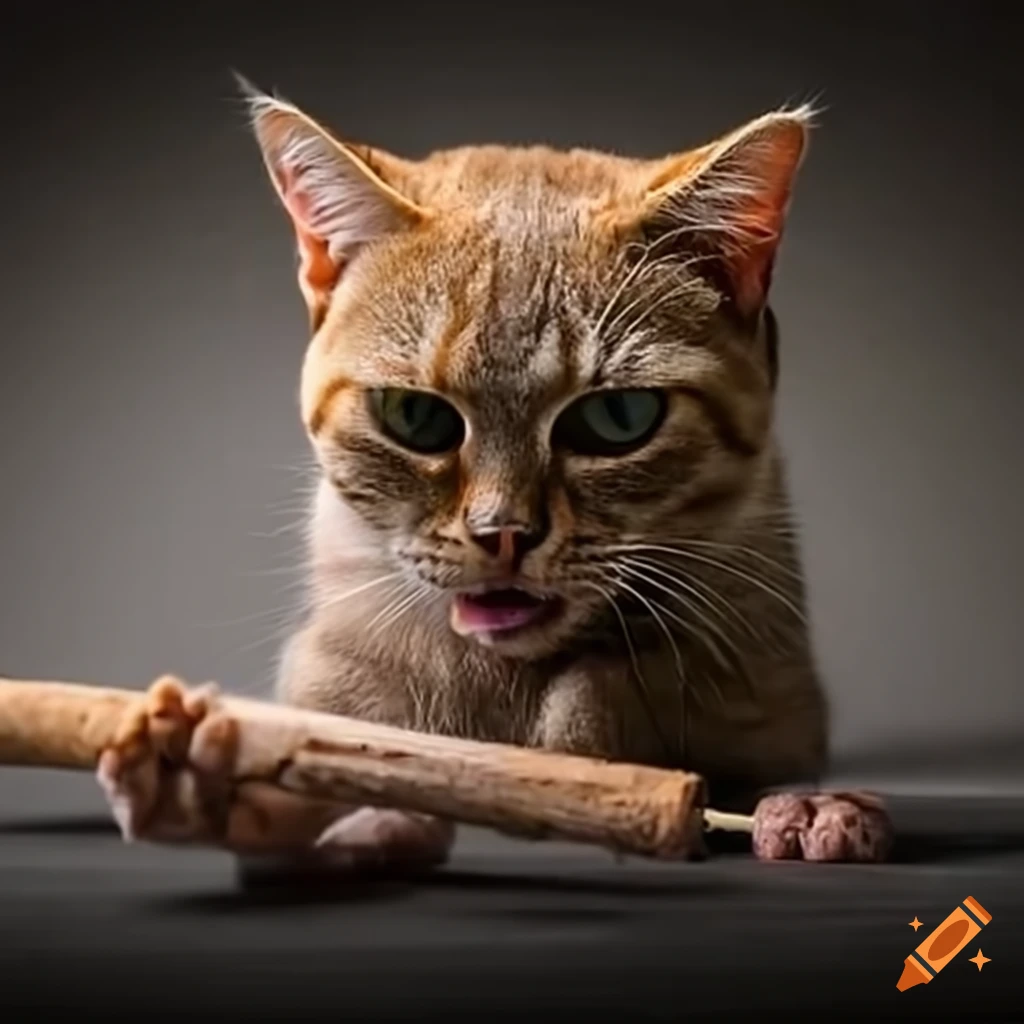 Cat eating stick on Craiyon