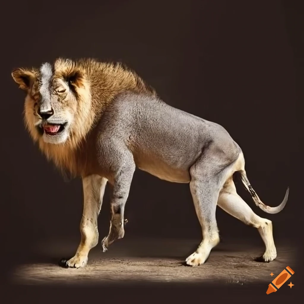 A mytical hybrid creature with a mixture of features of both goats and lions, with long scaly ...