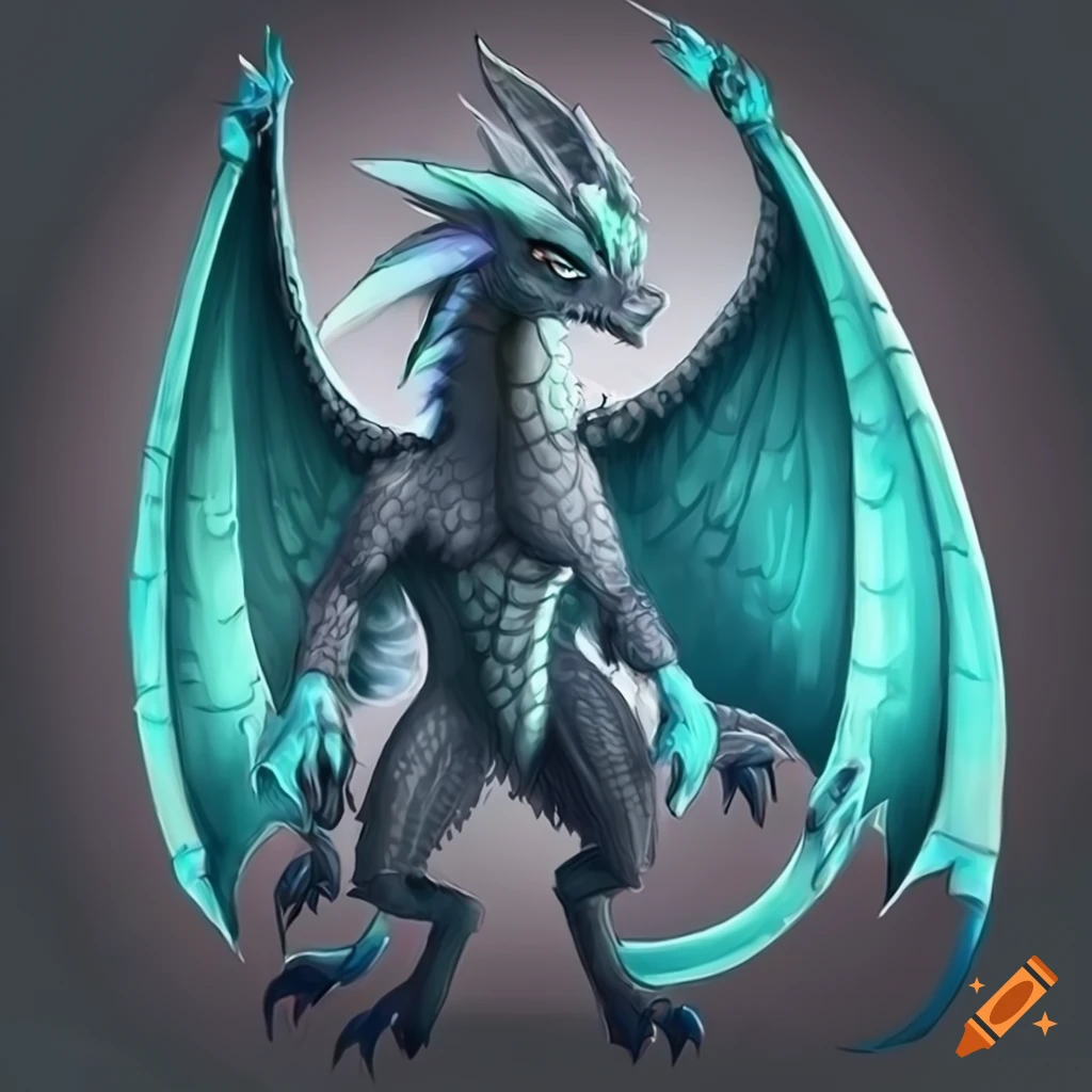 Anthro grey dragon with cyan wings on Craiyon