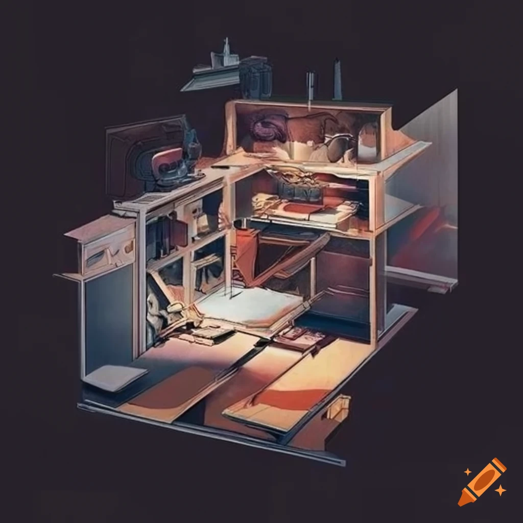 Technical drawing cutaway on Craiyon