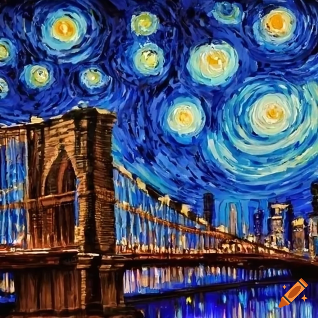 Brooklyn bridge starry night painting