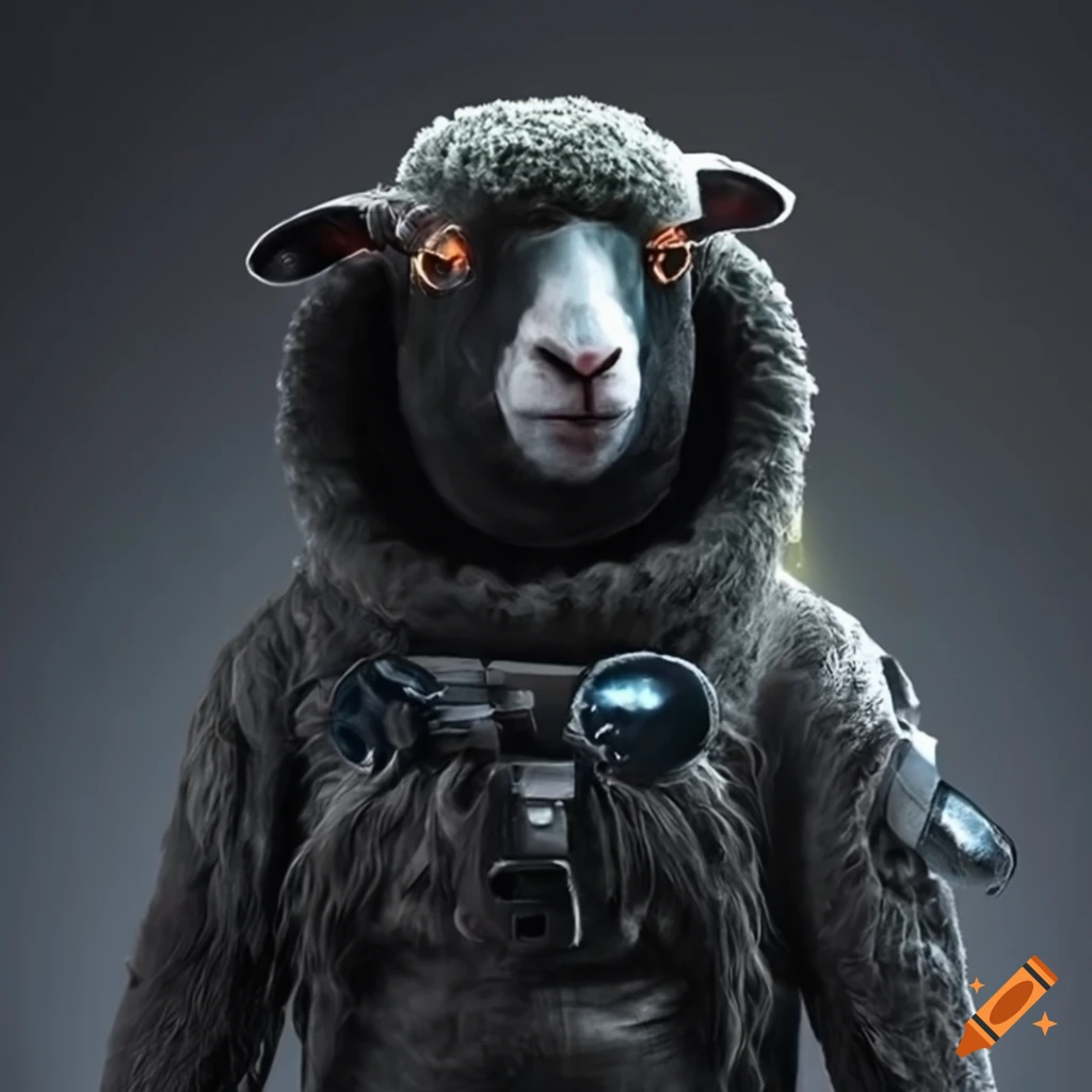 Hyper realistic black sheep in a space suit