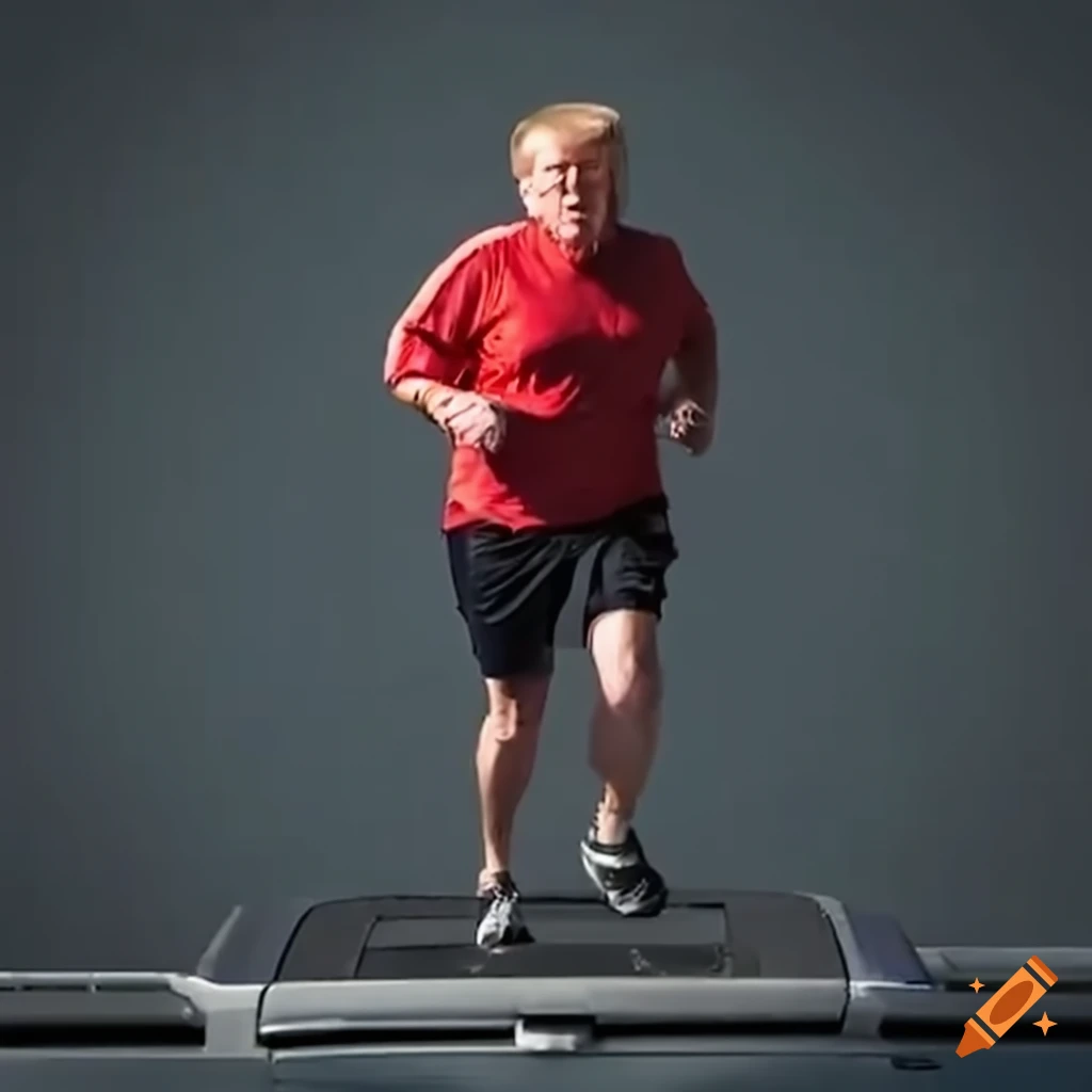 Donald trump jogging on a treadmill sweating on Craiyon