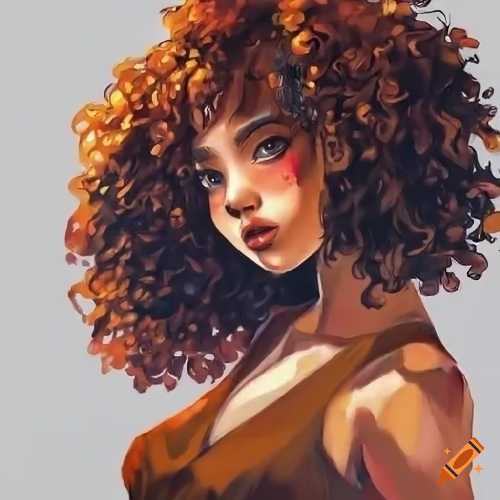 Beautiful girl dancing, curl hair, brown skin girl, ink draw, manga ink ...