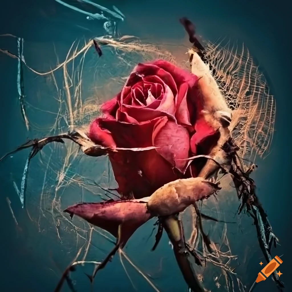 A fading single bush rose in the middle of dust cobwebs and splinters ...