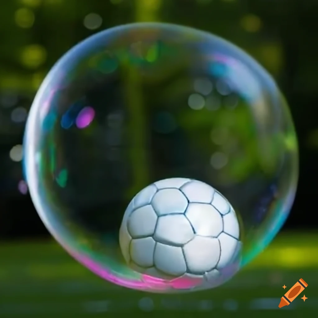A soccer ball being pulled inside of a soap bubble on Craiyon