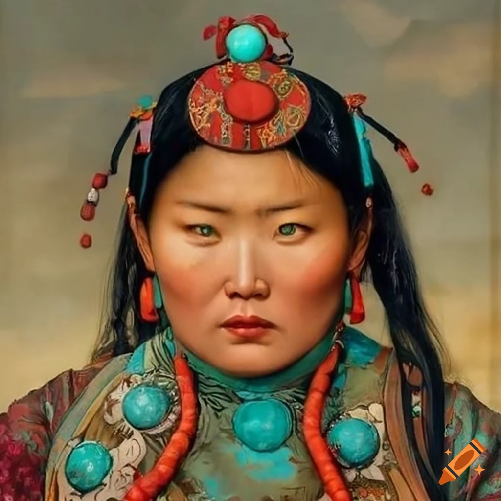 Exotic and gorgeous mongolian woman with green eyes and high cheek ...