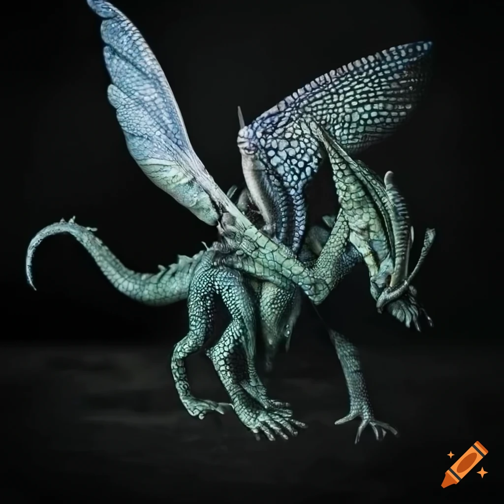 A whimsical small hybrid winged dragon with a mixture of features of both lizard and dragonfly ...