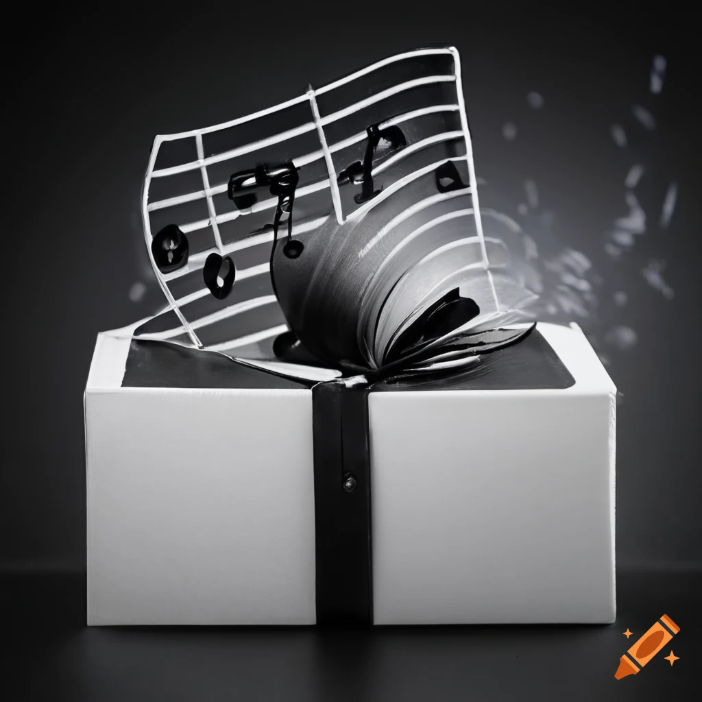 Musical notes in a gift box on Craiyon