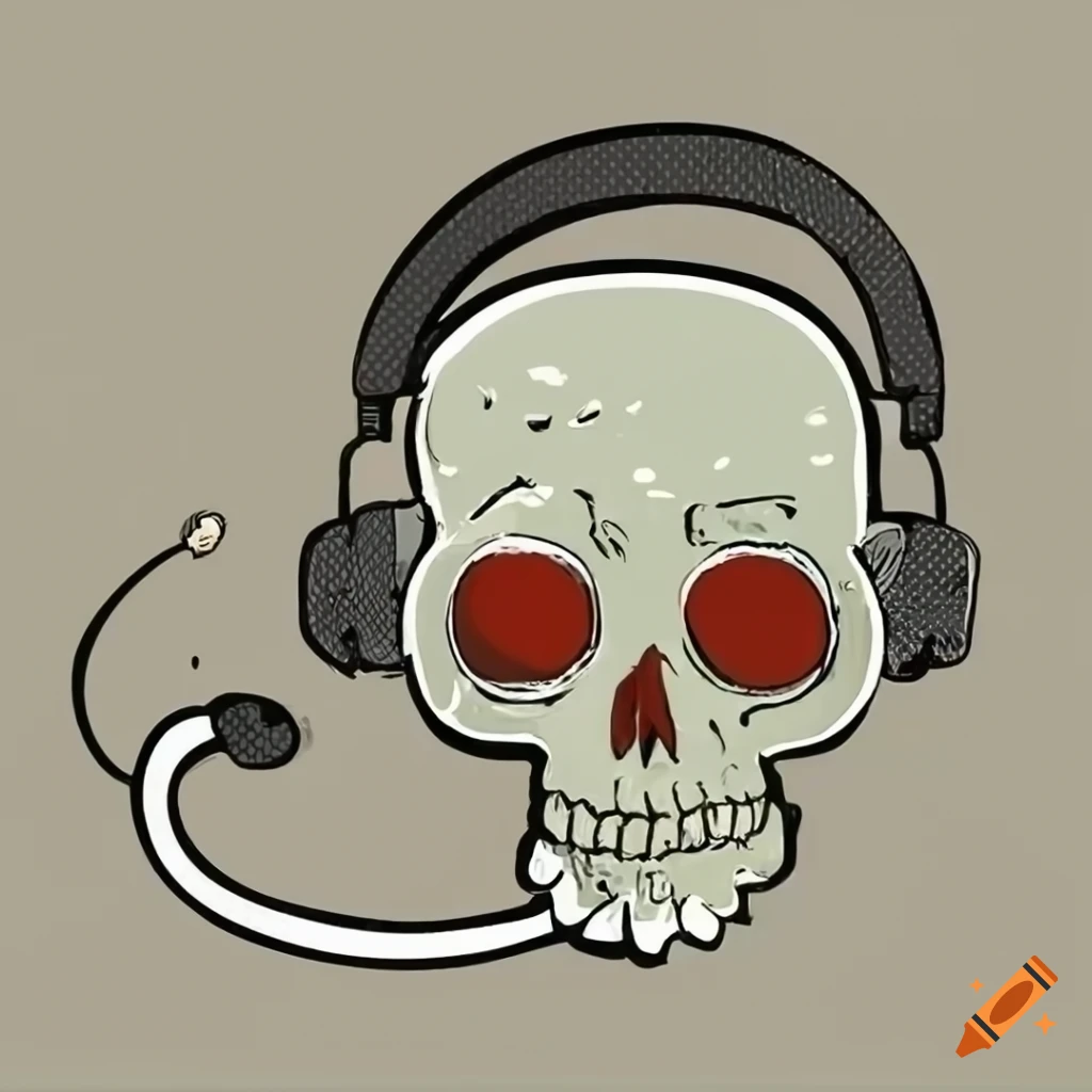 Retro cartoon skull with headphones