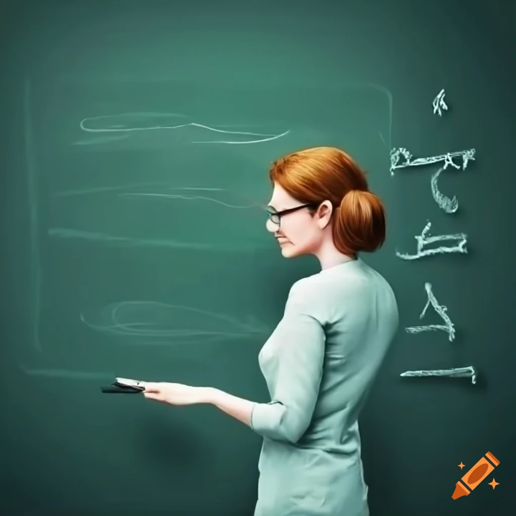 Teacher standing on left side of blackboard