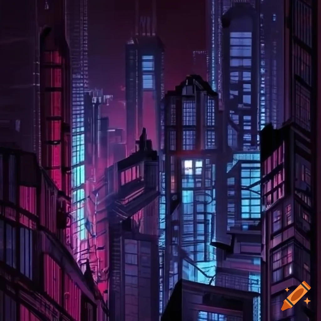 Dynamic cityscape with a web-like pattern, inspired by Spiderman on Craiyon