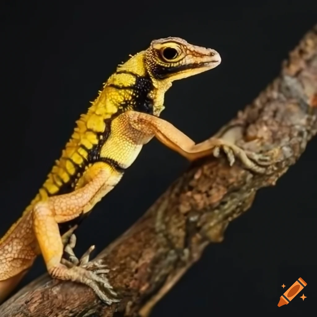 A whimsical tiny hybrid winged dragon with lizard and yellowjacket-wasp ...