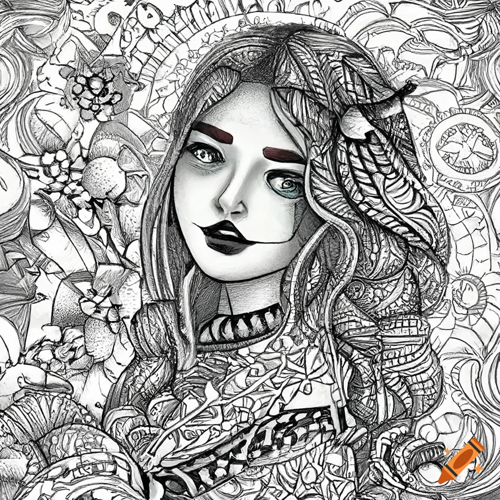 Certainly! here's a prompt for an uncolored coloring book with adult ...