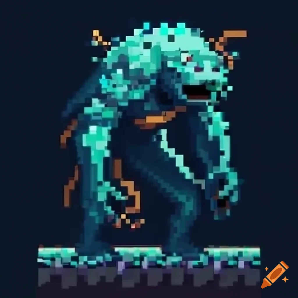 Beautiful pixelated epic monster attack pov frontal