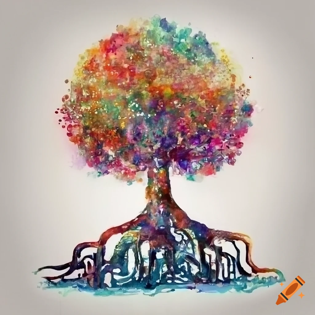 Tree in tube art or pipe art style or electronic circuit board art