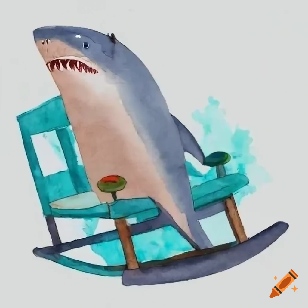 Cartoon very old shark sitting in a rocking chair