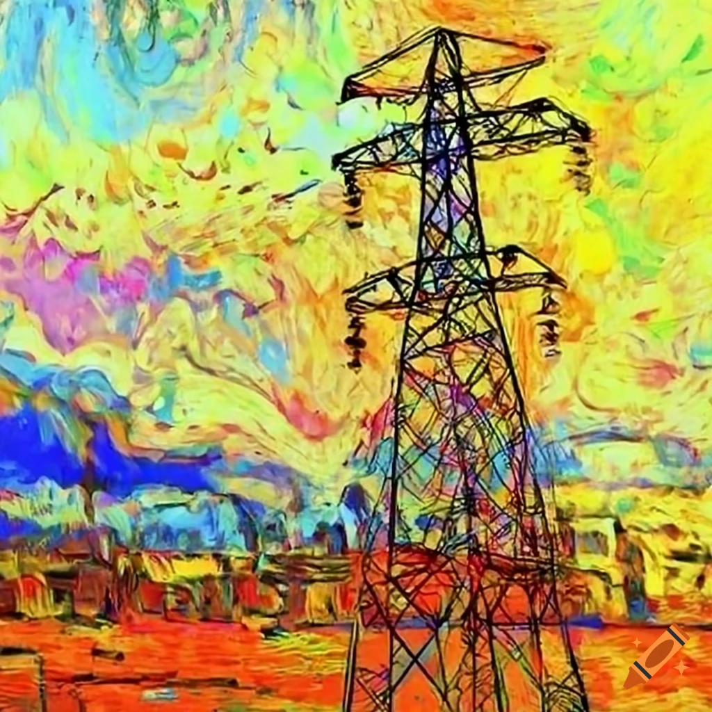 A high voltage power line painted by van gogh