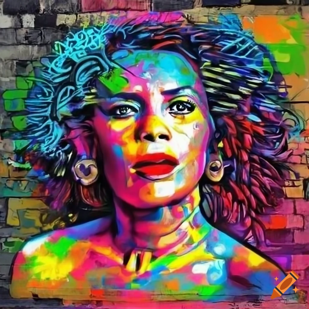 Vibrant graffiti portrait of brazilian singer elis regina on Craiyon