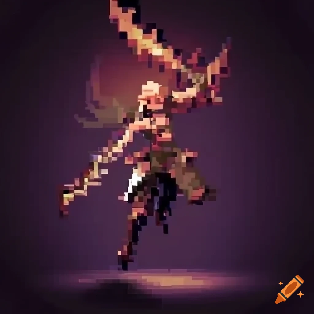 Beautiful pixelated epic weapon swing pov frontal