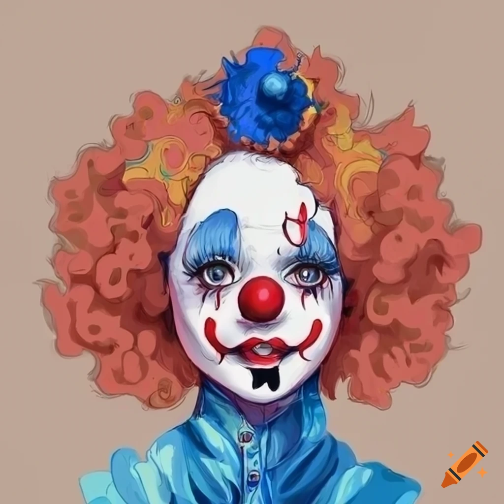 Cute female clown drawn in the style of a graphic novel
